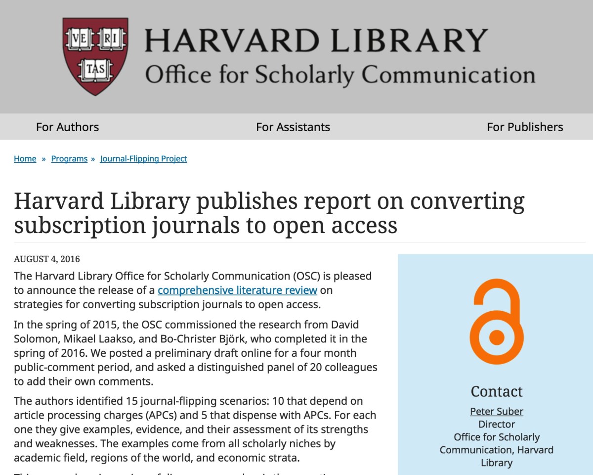 Harvard Library Report: Flipping Journals zu Open Access | wisspub.net